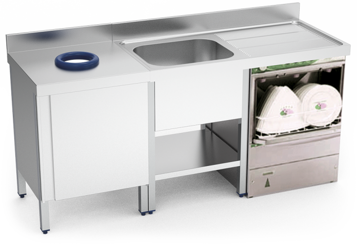 Stainless steel waste chutes wall-side table with door, depth 600 ...