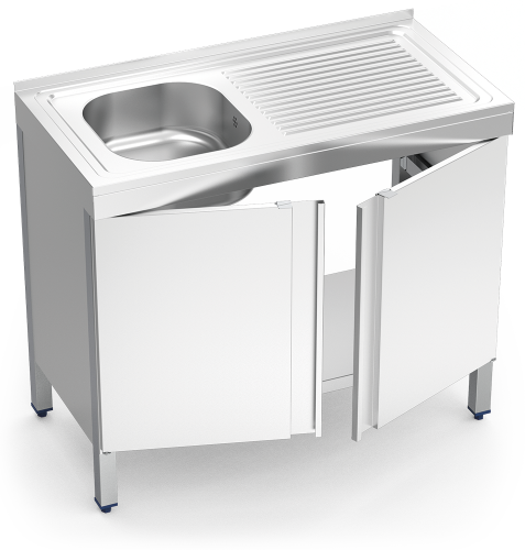 Sink unit in stainless steel with hinged doors 500 series 1 tank right ...