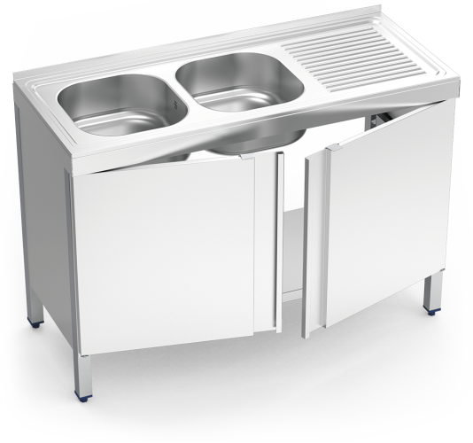 Sink unit in stainless steel with hinged doors 500 series 2 tanks ...