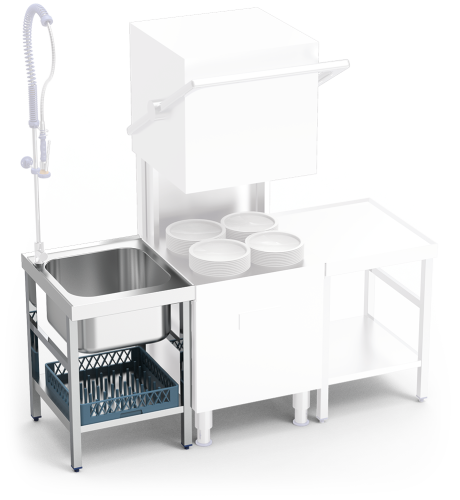 Pre-rinse or inlet table with sink for dishwasher - Halls International ...